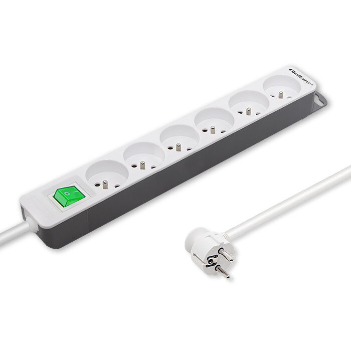 Listwa zasilająca Qoltec 50292 / 6 gniazd / 1,8m / biało-szara ...